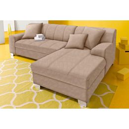 Ecksofa DOMO collection "Turah incl. Zierkissen, moderne Steppung, auch in Leder", beige (natur), B:239cm H:75cm T:82cm, Sofas, Ecksofa, wahlw. mit Bettfunktion, L-Form, B/T: 239/152cm, Unser Dauertiefpreis