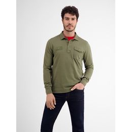 Langarm-Poloshirt Lerros "Longsleeve-Polo, gestreift", Herren, Gr. S, gr&uuml;n (aged olive), 100% Baumwolle, Shirts Langarm-Poloshirt