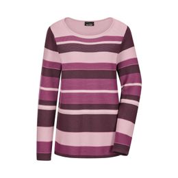 Rundhalspullover GOLDNER "Kurzgr&ouml;&szlig;e Strickpullover im Ringel-Look", Damen, Gr. 21, rosa (ros&eacute;, gemustert), Obermaterial: 50% Baumwolle CO. 50% Polyacryl PAN., figurumspielend, Pullover Rundhalspullover, farbharmonischer Ringelablauf