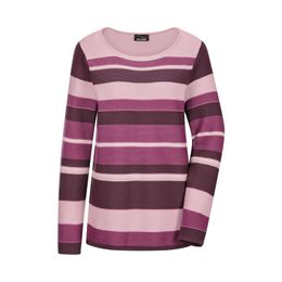 Rundhalspullover GOLDNER "Kurzgr&ouml;&szlig;e Strickpullover im Ringel-Look", Damen, Gr. 24, rosa (ros&eacute;, gemustert), Obermaterial: 50% Baumwolle CO. 50% Polyacryl PAN., figurumspielend, Pullover Rundhalspullover, farbharmonischer Ringelablauf