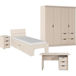 Jugendzimmer-Set Rauch "Kinderzimmer Komplettzimmer Schlafzimmer-Set (4-tlg.) MARLENE", beige (beige (champagner)), Schrank 4-trg. - Ausstattung CLASSIC + ohne Matratze, B/H: 90cm x 200cm, Schrank 4-trg. - Ausstattung CLASSIC, Holzwerkstoff, Schlafzimmerm&ouml;bel-Sets, Jugendzimmer-Set, erh&auml;ltlich in verschiedenen Bett- und Schrank-Breiten MADE IN GERMANY
