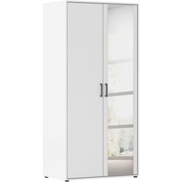 Dreht&uuml;renschrank Rauch "Kleiderschrank Schrank Garderobe W&auml;scheschrank VOYAGER", alpinwei&szlig;, B:93cm H:194cm T:53cm, Holzwerkstoff, Schr&auml;nke, Dreht&uuml;renschrank, mit modernen Griffen in Graumetallic und Spiegel