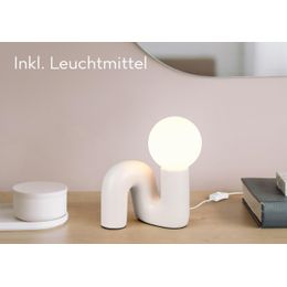 REALITY LEUCHTEN Tischleuchte "QUINN, Keramik Tischlampe m. Glasschirm, Set inkl 2xG9 Leuchtmittel 3W", greige, 1, H: 21,5cm, 2 Stk., Leuchten, Design Nachttischlampe, Schreibtischlampe H&ouml;he 22cm, Glas Lampenschirm, Tischleuchte