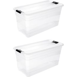 Aufbewahrungsbox keeeper "Cornelia, 2er Set, 83 L, 79,5 x 39,5 x 40 cm", transparent, B:79,5cm H:40cm T:39,5cm, Kunststoff, Aufbewahrungsboxen, Aufbewahrungsbox, durch Clips verschlie&szlig;bar, Griffe am Boden