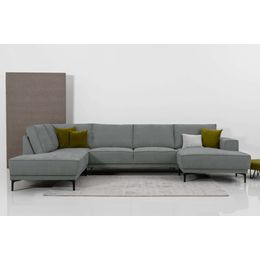 Wohnlandschaft OTTO HOME "XXL Sofa Oland, Struktur, Flachgewebe, Luxus-Microfaser, Boucle", grau (dunkelgrau), B:345cm H:85cm T:210cm, 100% Polyester, Sofas, Wohnlandschaft, U-Form, 345 cm, Wellenunterfederung, Skandi-Design, Metallf&uuml;&szlig;e