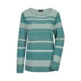 Rundhalspullover GOLDNER "Kurzgr&ouml;&szlig;e Strickpullover im Ringel-Look", Damen, Gr. 21, gr&uuml;n (salbei, gemustert), Obermaterial: 50% Baumwolle CO. 50% Polyacryl PAN., figurumspielend, Pullover Rundhalspullover, farbharmonischer Ringelablauf