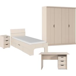 Jugendzimmer-Set Rauch "Kinderzimmer Komplettzimmer Schlafzimmer-Set (4-tlg.) MARLENE", beige (beige (champagner)), Schrank 4-trg. - Ausstattung BASIC + ohne Matratze, B/H: 90cm x 200cm, Schrank 4-trg. - Ausstattung BASIC, Holzwerkstoff, Schlafzimmerm&ouml;bel-Sets, Jugendzimmer-Set, erh&auml;ltlich in verschiedenen Bett- und Schrank-Breiten MADE IN GERMANY