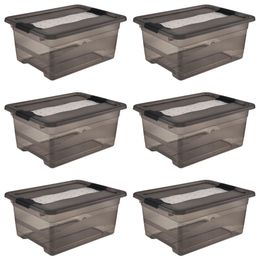 Aufbewahrungsbox keeeper "Cornelia, 6er Set, 12 L, 39,5 x 29,5 x 17,5 cm", crystal grau, B:39,5cm H:17,5cm T:29,5cm, Kunststoff, Aufbewahrungsboxen, Aufbewahrungsbox, durch Clips verschlie&szlig;bar, Griffe am Boden