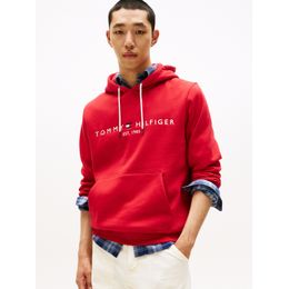 Kapuzensweatshirt Tommy Hilfiger "TOMMY LOGO", Herren, Gr. M, medium rot, Sweatware, Obermaterial: 64% Baumwolle, 36% Polyester, gerade, unten schmal h&uuml;ftlang, Rundhals, angesetztes B&uuml;ndchen, Sweatshirts Kapuzensweatshirt, unifarben, casual, regular fit, Baumwollmix, Kapuze