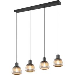 Trio LEUCHTEN Pendelleuchte "TARIFA, 4-flammige H&auml;ngeleuchte exkl 4xE27 max 25W, Glas H&auml;ngelampe", schwarz (schwarz matt), 4, &Oslash; 15cm H: 150cm, 1 Stk., Leuchten, h&ouml;henverstellbar max 150cm Glas in Riffeloptik und leicht verspiegelt, Pendelleuchte