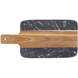 Sch&ouml;ner Wohnen Kollektion Schneidebrett "Atami", schwarz, B:37cm H:1cm L:18cm, Akazienholz, Massivholz, SCH&Ouml;NER WOHNEN-KOLLEKTION, Schneidebretter, Schneidebrett, K&uuml;chenbrett mit Griff, massives Akazienholz und Marmor, Servierbrett