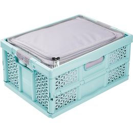 Klappbox keeeper "lea 32l und faltbarere Isoliertasche nea 29l", aquamarine, grau, B:48cm H:23,5cm T:34,5cm, Kunststoff, Einkaufsk&ouml;rbe, Klappbox, Soft-Touch-Griffe, zusammenklappbar, wasserabweisend