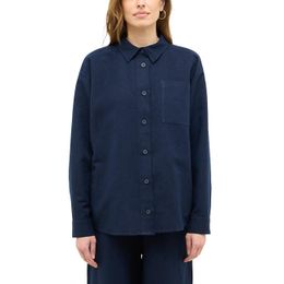 Langarmbluse Mustang "Damen Style Willow", Damen, Gr. 38, blau (blau 5324), Web, 75% Baumwolle, 25% Leinen, unifarben, relaxed fit, Blusen Langarmbluse