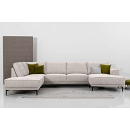 Wohnlandschaft OTTO HOME "XXL Sofa Oland, Struktur, Flachgewebe, Luxus-Microfaser, Boucle", braun (latte), B:345cm H:85cm T:210cm, 100% Polyester, Sofas, Wohnlandschaft, U-Form, 345 cm, Wellenunterfederung, Skandi-Design, Metallf&uuml;&szlig;e