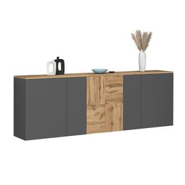 Sideboard OTTO HOME "ISEO, Kommode, Schrank, Sideboard, Lowboard, 6 F&auml;cher, Breite 200 cm", anthrazit, eiche wotan, B:200cm H:70cm T:35cm, Sideboards, Sideboard, stehend/h&auml;ngend, 5 T&uuml;ren, 6 F&auml;cher, Breite 200 cm