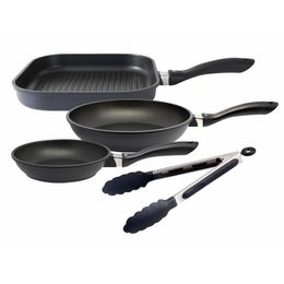 Pfannen-Set ELO "Alucast 4 teilig", schwarz, H:4,5cm &Oslash;:20cm, Pfannen, Pfannen-Set, Induktion, inkl. 1 Kochzange