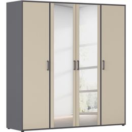 Dreht&uuml;renschrank Rauch "Kleiderschrank Schrank Garderobe W&auml;scheschrank VOYAGER", beige (champagner), graumetallic, B:187cm H:194cm T:53cm, Holzwerkstoff, Schr&auml;nke, Dreht&uuml;renschrank, mit modernen Griffen in Graumetallic und Spiegel