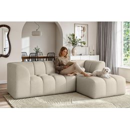 Ecksofa Home Affaire "TUURE L-Form, Verl&auml;ssliche Qualit&auml;t, moderne Steppung, Breite 255cm", beige (hellbeige), B:255cm H:81cm T:177cm, 100% Polyester, Sofas, Ecksofa, Bubble Optik, moderne Steppung, hoher Sitzkomfort, Wellenunterfederung