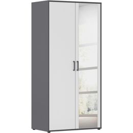 Dreht&uuml;renschrank Rauch "Kleiderschrank Schrank Garderobe W&auml;scheschrank VOYAGER", graumetallic, alpinwei&szlig;, B:93cm H:194cm T:53cm, Holzwerkstoff, Schr&auml;nke, Dreht&uuml;renschrank, mit modernen Griffen in Graumetallic und Spiegel