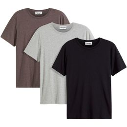T-Shirt bonprix "T-Shirt (3er Pack)", Herren, Gr. 48/50 (M), grau (anthrazit meliert, hellgrau meliert, schwarz), Obermaterial: 60% Baumwolle, 40% Polyester, unifarben, regular fit, Shirts T-Shirt, bequemer Regular Fit, Rundhalsausschnitt, leichte Stoffqualit&auml;t