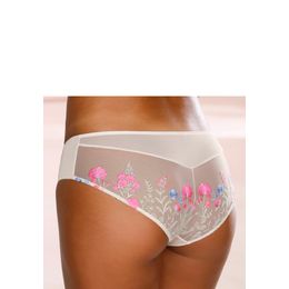 Tanga Lascana "Maria", Damen, Gr. 32/34, pink (puder, pink), Microtouch, Obermaterial: 73% Polyamid, 20% Polyester, 7% Elasthan, Unterhosen Tanga, mit blumiger Stickereispitze, Topseller