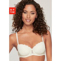 Schalen-BH Lascana "Romea", Damen, Gr. 70, Cup C, beige (creme), Spitze, Obermaterial: 55% Polyamid, 38% Polyester, 7% Elasthan, BHs Schalen-BH, mit B&uuml;gel & floraler Spitze, Dessous, Topseller