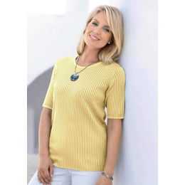 Rundhalspullover GOLDNER "Pflegeleichter Pullover in hochwertiger Rippenstruktur", Damen, Gr. 50, gelb, Obermaterial: 65% Polyacryl PAN. 35% Polyester PES., Sonstiges, Pullover Rundhalspullover, Au&szlig;ergew&ouml;hnliche Rippenstruktur mit zartem Schimmer