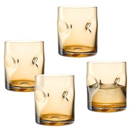 Gl&auml;ser-Set Leonardo "Trinkglas VESUVIO, 300 ml, 4er-Set", gelb (amber), H:9cm &Oslash;:7,5cm, Glas, Trinkgef&auml;&szlig;e, Gl&auml;ser-Set, konische Form, markantes Design - mit Einquetschungen
