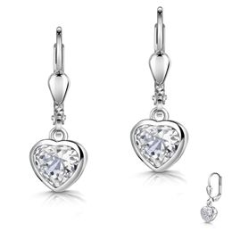 Paar Ohrh&auml;nger Firetti "Schmuck Geschenk Silber 925 Ohrschmuck Ohrringe Herzform", silberfarben, kristallwei&szlig;, kristallwei&szlig;, Ohrringe, Damen, Silber 925 (Sterlingsilber), Paar Ohrh&auml;nger, Made in Germany - mit Zirkonia (synth.)