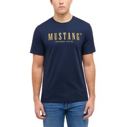 T-Shirt Mustang "MU-Austin Logoprint", Herren, Gr. L, schwarz saphire, Jersey, Obermaterial: 100% Baumwolle, bedruckt, normal h&uuml;ftbedeckend, Rundhals, Shirts T-Shirt, aus Baumwolle, Topseller