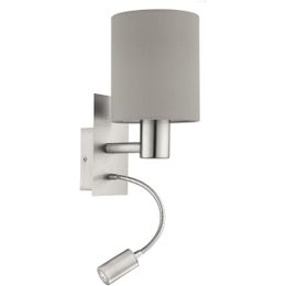 Eglo Wandleuchte "PASTERI Wandlampe - Stahl - E27;LED - 1X40W;1X3,8W - IP20", nickel, matt, 2, H: 38cm, 1 Stk., Leuchten, Wandstrahler, Wandspot, Wohnzimmer, Schlafzimmer, L15 x H38 x AL19,5cm, Wandleuchte