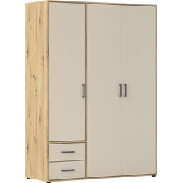Dreht&uuml;renschrank Rauch "Kleiderschrank Schrank Garderobe W&auml;scheschrank VOYAGER", beige (champagner), eiche artisan, griffe graumetallic, B:140cm H:194cm T:53cm, Holzwerkstoff, Schr&auml;nke, Dreht&uuml;renschrank, mit 2 modernen Griffvarianten, mit Au&szlig;enschubladen MADE IN GERMANY