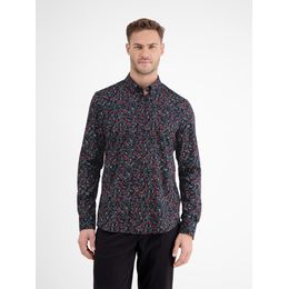 Langarmhemd Lerros "Floral-bedrucktes Herrenhemd mit Stretchanteil", Herren, Gr. 3XL, Normalgr&ouml;&szlig;en, blau (classic navy), 97% Baumwolle, 3% Elasthan, Hemden Langarmhemd