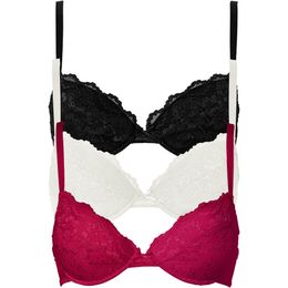 Push-up-BH bonprix "Push-up-BH mit feiner Spitze (3er Pack)", Damen, Gr. 70, Cup B, rosa (beerenrot, ecru, schwarz), Spitze, Obermaterial: 86% Polyester, 14% Elasthan. Futter: 100% Baumwolle. Spitze: 90% Polyamid, 10% Elasthan, mehrfarbig, unifarben, normal, BHs Push-up-BH, leicht wattierte Cups, mit feinem Allover-Spitze, mit Baumwollfutter, Topseller