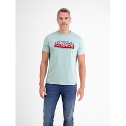 T-Shirt Lerros "Unifarbenes T-Shirt mit Print", Herren, Gr. S, blau (cloud blau), 100% Baumwolle, Rundhals, Shirts T-Shirt