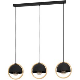 Eglo H&auml;ngeleuchte "Callow H&auml;ngelampe, Metall und Holz, Esszimmerlampe, E27, Pendellampe", schwarz, 3, H: 110cm, 1 Stk., Leuchten, Eglo H&auml;ngeleuchte Callow schwarz, braun 3X40W L:93 H:110 cm, H&auml;ngeleuchte
