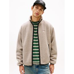 Fleecejacke Tommy Jeans "TJM BADGE TEDDY", Herren, Gr. M, limestone dust, Sweatware, Obermaterial: 100% Polyester, regular fit, B&uuml;ndchen, Jacken Fleecejacke, Stehkragen, Teddyfleece, relaxed fit