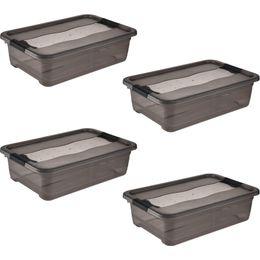 Aufbewahrungsbox keeeper "Cornelia, 4er Set, 28 L, 59,5 x 39 x 19,5 cm", crystal grau, B:59,5cm H:19,5cm T:39cm, Kunststoff, Aufbewahrungsboxen, Aufbewahrungsbox, durch Clips verschlie&szlig;bar, Griffe am Boden
