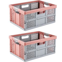Klappbox keeeper "Profi-Klappbox lea mit Softgriffen (Set 2 St.) 32 l, 48,5x35x23,5 cm", nordic rot, gray, B:48cm H:23,5cm T:34,5cm, Kunststoff, Einkaufsk&ouml;rbe, Klappbox, Soft-Touch-Griffe, zusammenklappbar, leicht zu reinigen