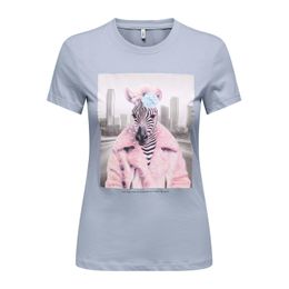 Kurzarmshirt Only "ONLVIBE LIFE S/S GLASSES TOP BOX JRS", Damen, Gr. M, soft chambray print:vibe zebra big city, Jersey, Obermaterial: 100% Baumwolle, regular fit normal, Rundhals, Shirts Kurzarmshirt, Baumwolle, regular fit, Rundhals