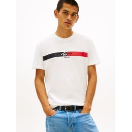 T-Shirt Tommy Jeans "TJM REGULAR FIT SIGNATURE STRIPE", Herren, Gr. XL, ecru, Single Jersey, Obermaterial: 100% Baumwolle, unifarben, regular fit normal, Rundhals, eingesetzt abgesteppte Kante, Shirts T-Shirt