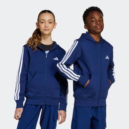 Kapuzensweatjacke adidas Sportswear "J 3S FL FZ HD", Damen, Gr. 164, dkblau, wei&szlig;, Obermaterial: 55% Baumwolle, 36% Polyester, 9% Viskose, Sweatjacken Kapuzensweatjacke