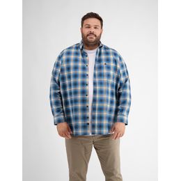 Karohemd Lerros "Karohemd mit Fischgratstruktur", Herren, Gr. 4XL, blau (vivid blau), 100% Baumwolle, sehr weit, Hemden Karohemd