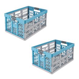 Klappbox keeeper "Profi-Klappbox ben eco mit Softgriffen (Set 2 St.) 45 l, 54x37x28 cm", eco sky blau, gray, B:54cm H:28cm T:37cm, Kunststoff, Einkaufsk&ouml;rbe, Klappbox, Soft-Touch-Griffe, zusammenklappbar, leicht zu reinigen