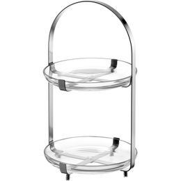 Etagere Leonardo "CUCINA, 2 stufig - H&ouml;he 32 cm", silber (silberfarben, transparent), H:32cm &Oslash;:18,6cm, Glas, Metall, Servierplatten, Etagere, Servieretagere mehrst&ouml;ckig, zum Servieren und Pr&auml;sentieren