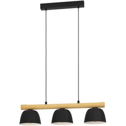 Eglo H&auml;ngeleuchte "Sherburn H&auml;ngelampe, Esszimerlampe, Metall und Holz, E27, Pendellampe", schwarz, 3, H: 110cm, 1 Stk., Leuchten, Eglo H&auml;ngeleuchte Sherburn schwarz, braun 3X40W L:77 H:110 cm, H&auml;ngeleuchte