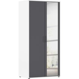 Dreht&uuml;renschrank Rauch "Kleiderschrank Schrank Garderobe W&auml;scheschrank VOYAGER", alpinwei&szlig;, graumetallic, B:93cm H:194cm T:53cm, Holzwerkstoff, Schr&auml;nke, Dreht&uuml;renschrank, mit modernen Griffen in Graumetallic und Spiegel