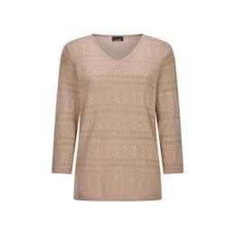 Rundhalspullover GOLDNER "Kurzgr&ouml;&szlig;e Sommerpullover mit V-Ausschnitt", Damen, Gr. 20, beige, Obermaterial: 80% Baumwolle CO. 20% Polyamid PA., gerade, Pullover Rundhalspullover, angenehmer Tragekomfort