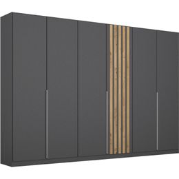 Dreht&uuml;renschrank Rauch "Kleiderschrank Schrank Garderobe Breiten 181/226/271 cm LAMELLA", graumetallic, eiche artisan, B:271cm H:210cm T:54cm, Holzwerkstoff, Schr&auml;nke, Dreht&uuml;renschrank, elegante Lamellen-Auflage in 3D Akustikpaneel Optik MADE IN GERMANY
