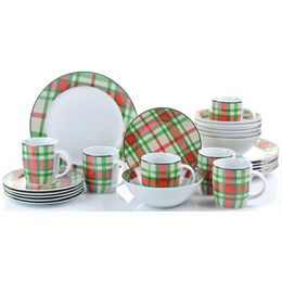 Kombiservice Retsch Arzberg "Highland Green", bunt (rot, gr&uuml;n, taupe, wei&szlig;), 24 Stk., Porzellan, Geschirr-Sets, Kombiservice, traditionelles Schotten-Karo in frischen Farben